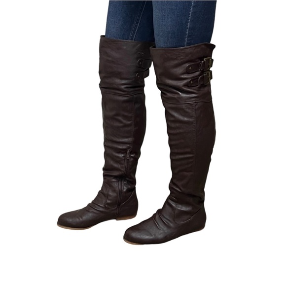 Shiekh | Shoes | Over The Knee Boots Sz 7 Double Buckle Brown Shiekh ...